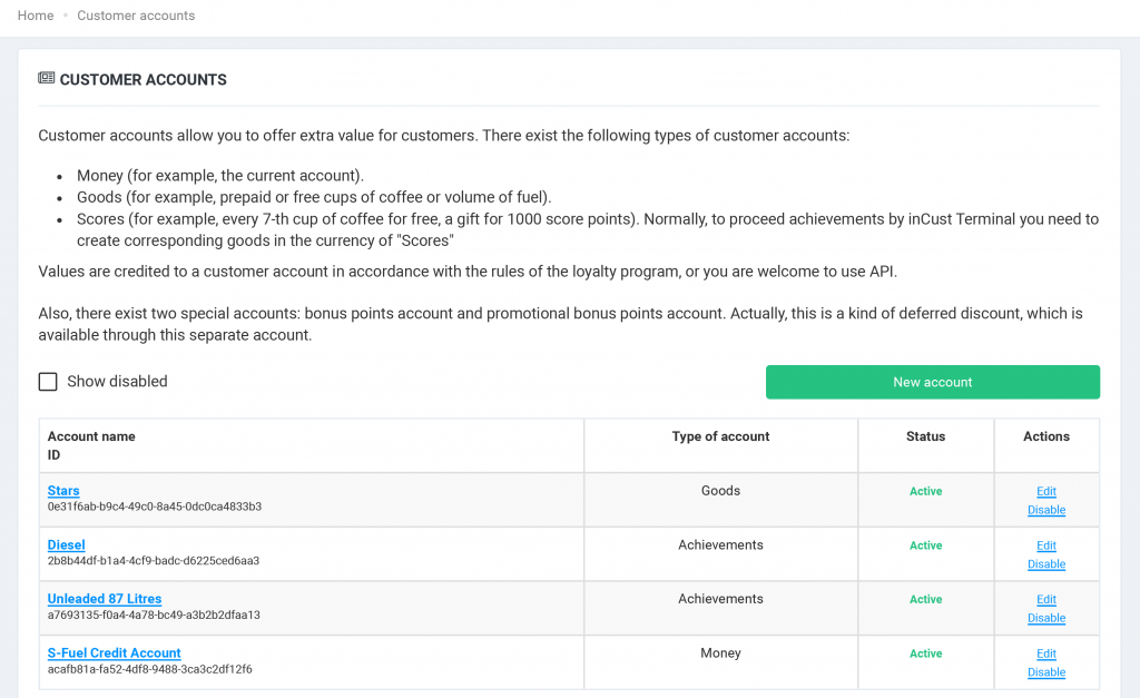 1. Customer account – inCust Global