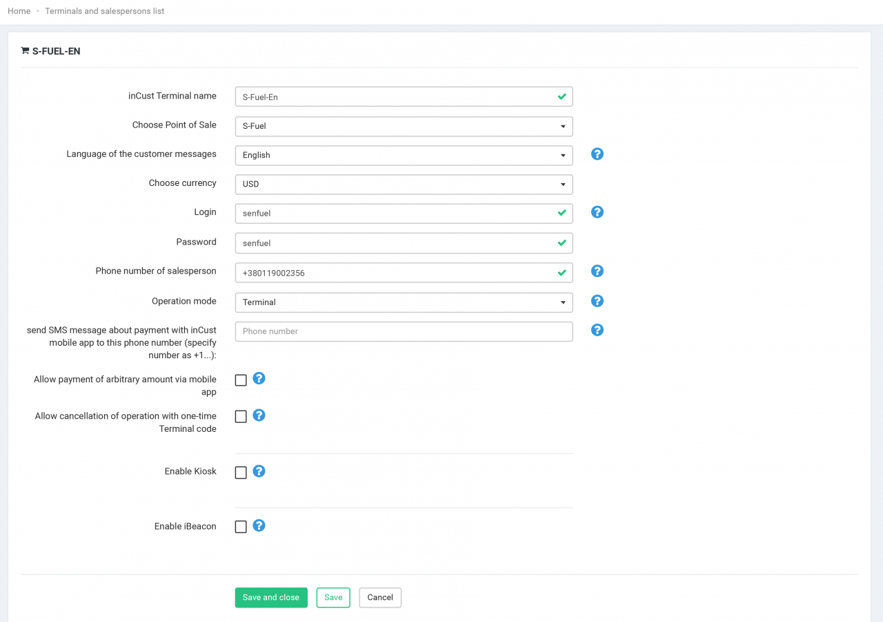 4. Configuring “Terminals and Salespeople” list – inCust Global